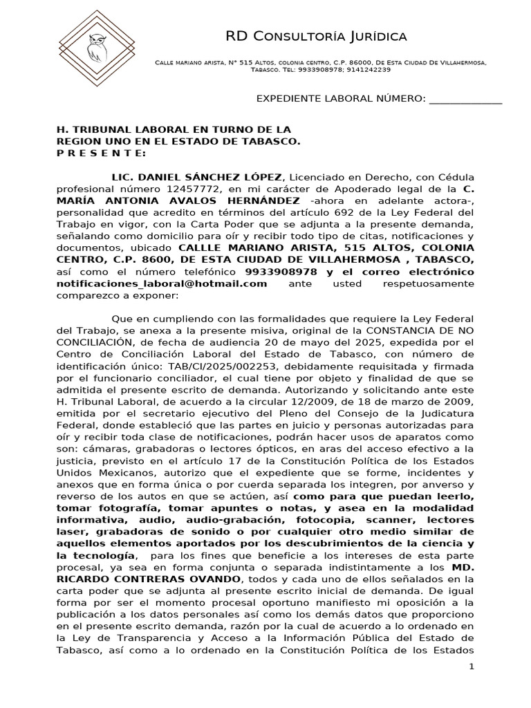 Demanda Negativa - María Antonia Avalos Hernandez | PDF | Salario ...