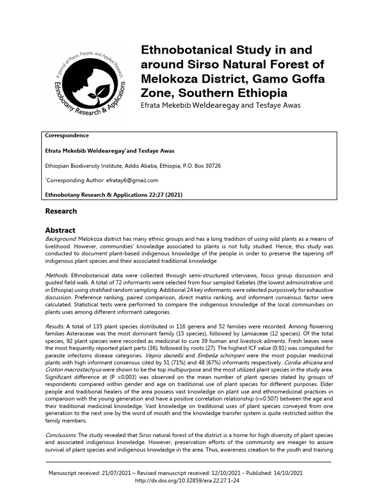 Ethnobotanical Study in and Around Sirso Natural Forest of 1679zvn8f4 ...