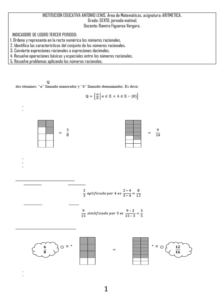 Guía de Números Racionales y Operaciones | PDF | Número racional | Entero
