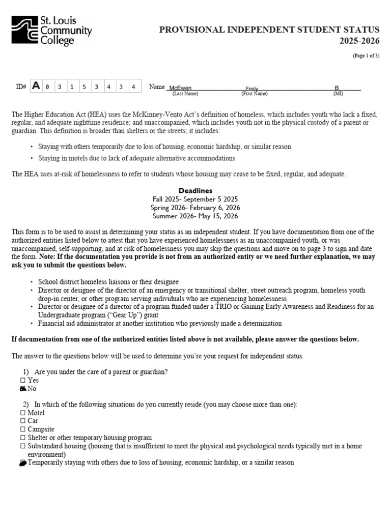 25 26 Provisional Independent Student Status Updated 1 | PDF ...
