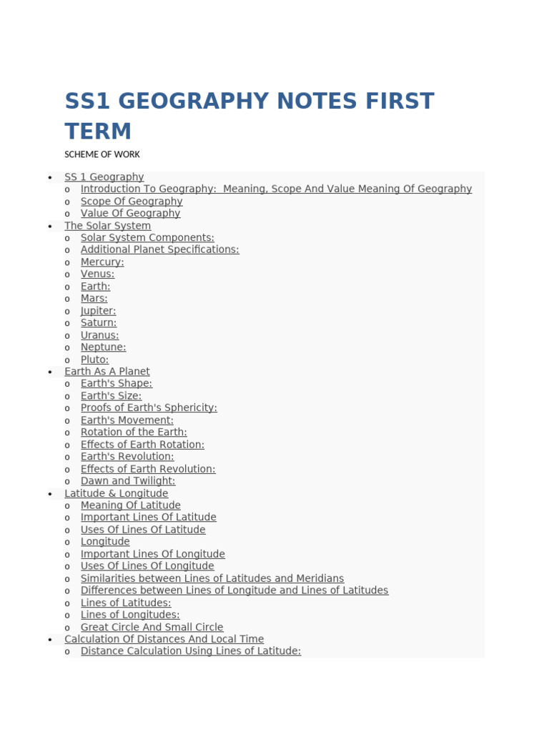 SS1 Geography Notes First Term | PDF | Rock (Geology) | Planets