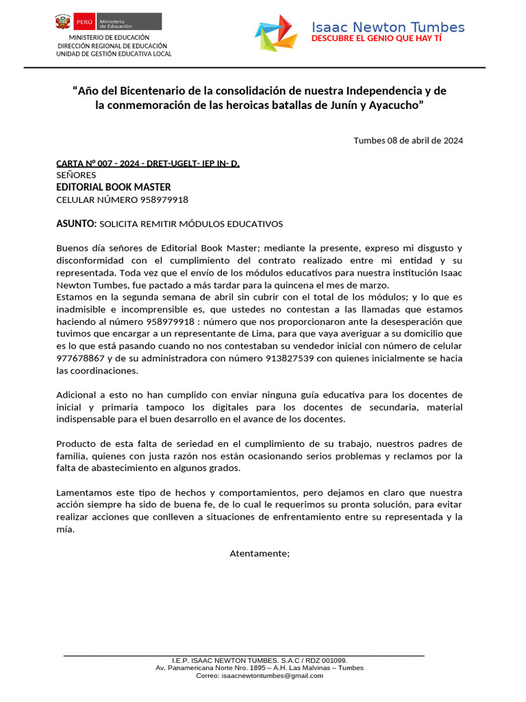 Carta N 07 - Editorial Bookmaster | PDF