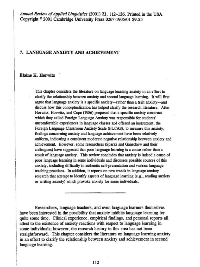 Language Anxiety and Achievement | PDF