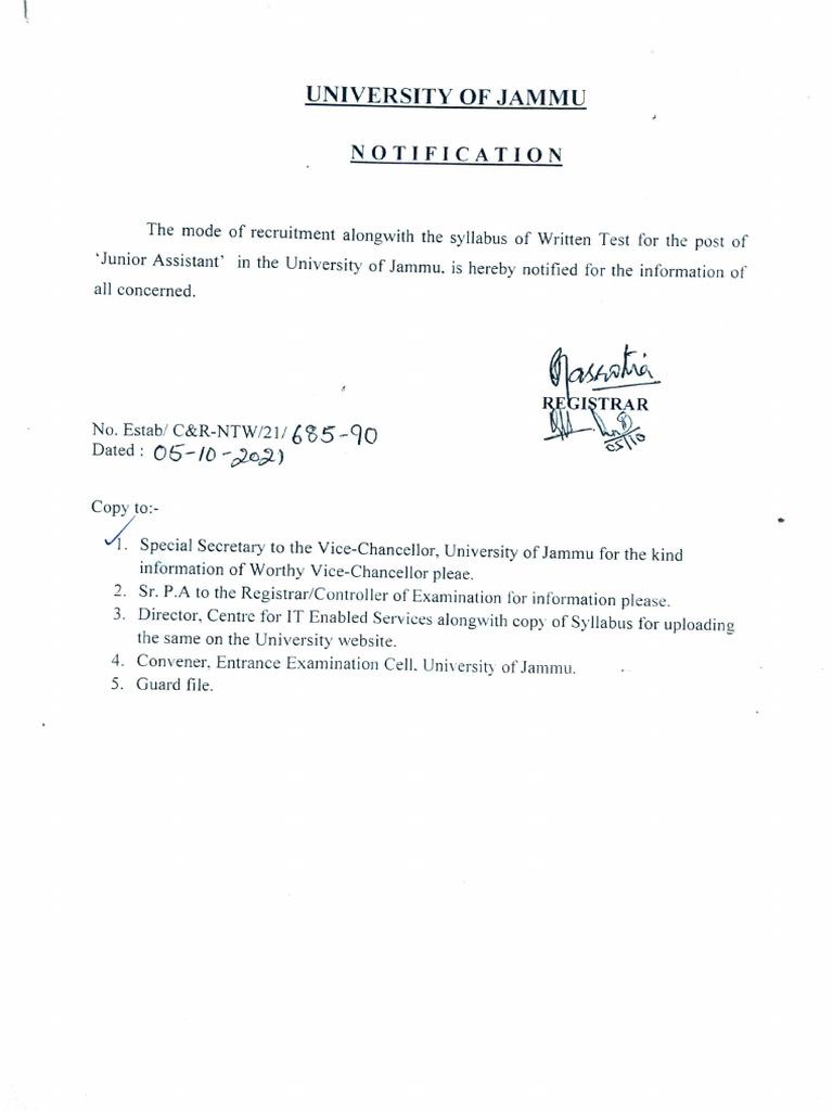 Junior Assistant Syllabus | PDF