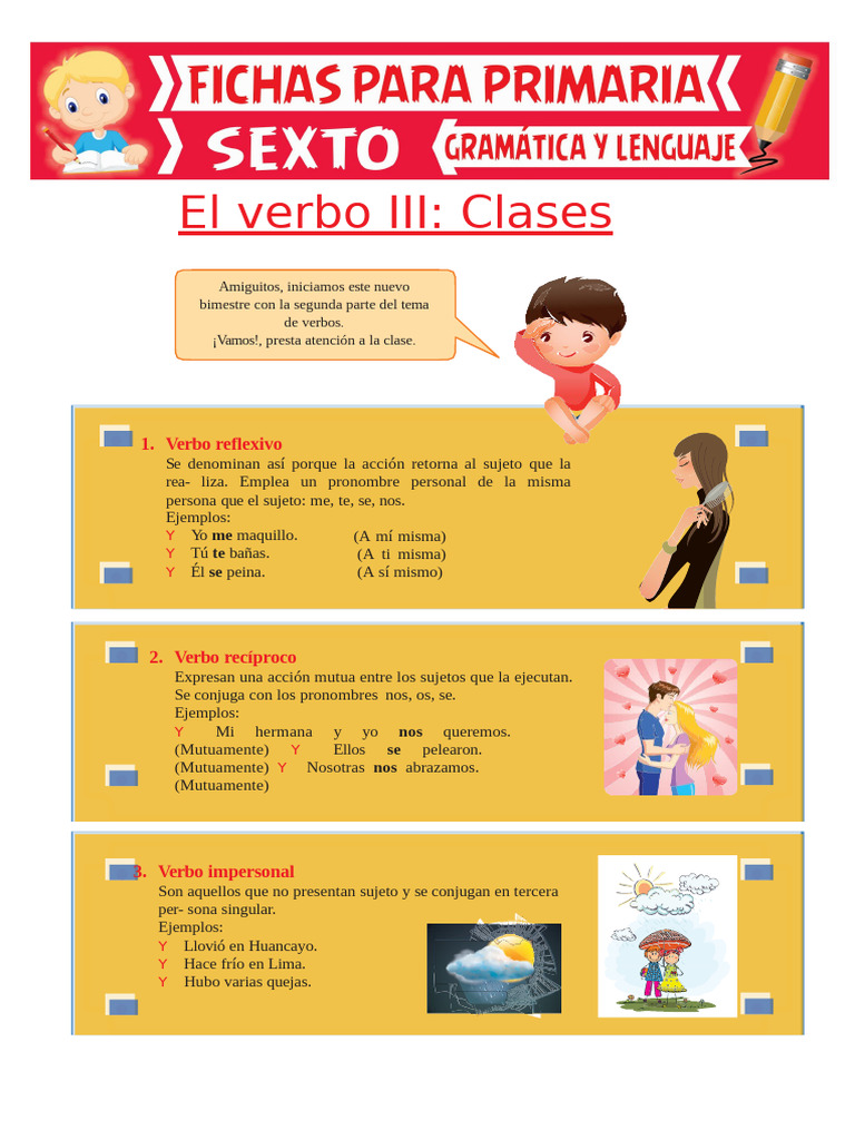 Verbo Reflexivo Recíproco e Impersonal para Sexto Grado de Prrimaria ...