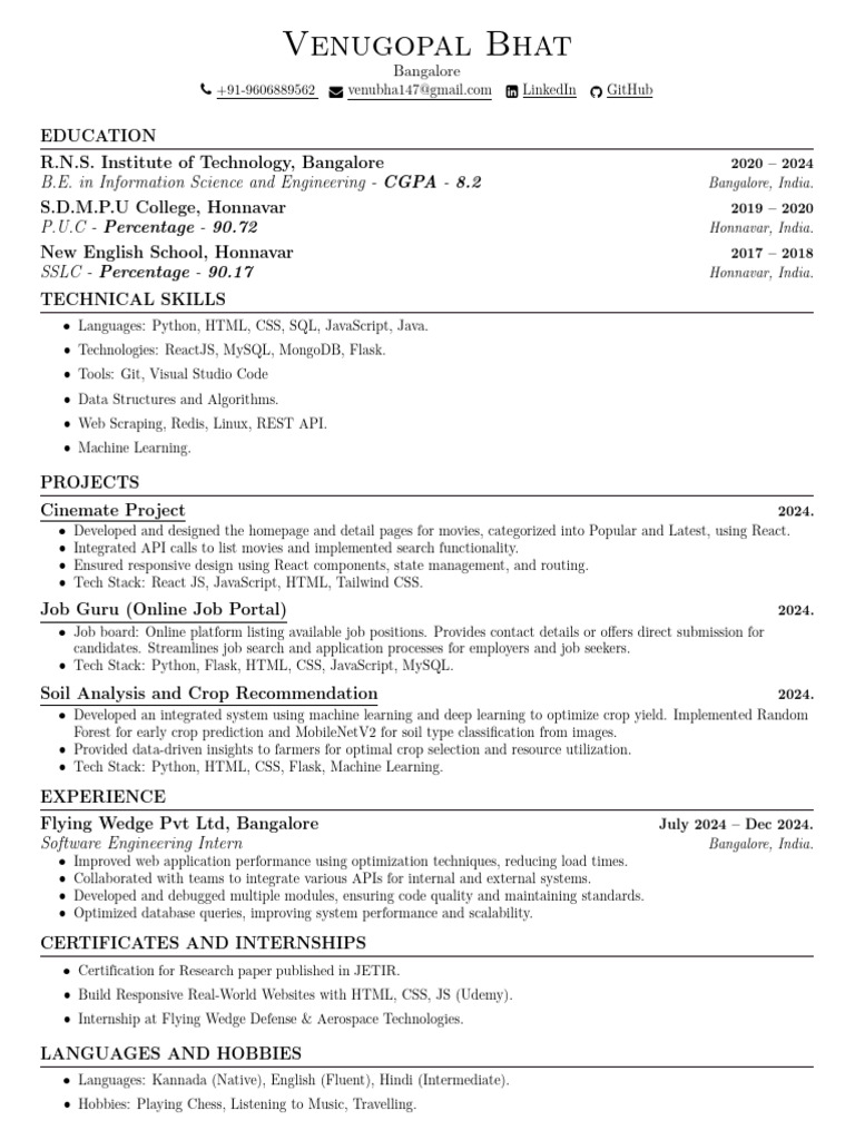 Venugopal Bhat Resume (1) (1) - 1 | PDF | Machine Learning | Java Script