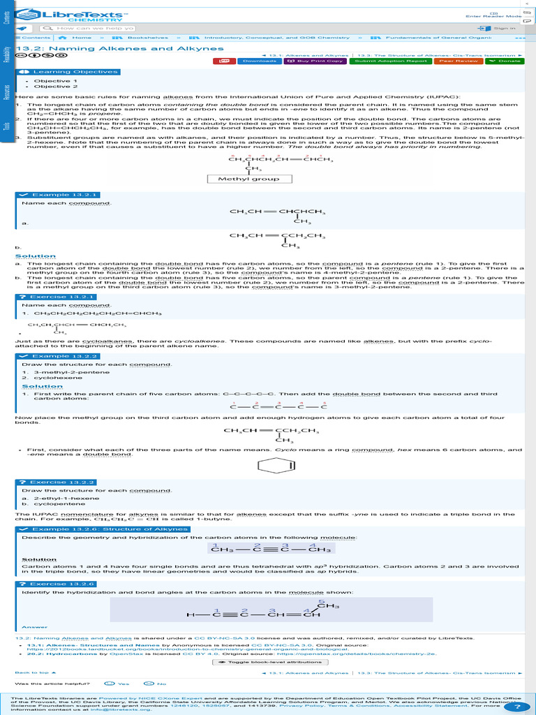 Naming Alkenes and Alkynes Guide | PDF | Alkene | Hydrocarbons