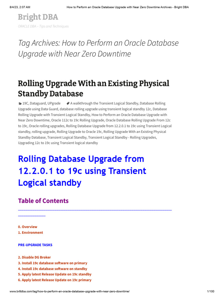 How To Perform An Oracle Database Upgrade With Near Zero Downtime Archives - Bright DBA | PDF ...