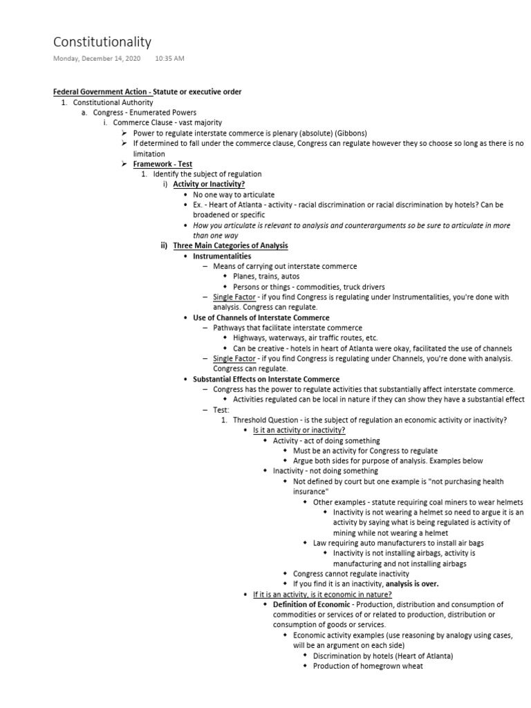 Stoerkel - Constitutional Law Outline - Fall 2020 | PDF