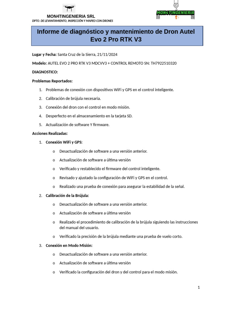 Informe de Diagnóstico y Mantenimiento de Dron | PDF | Software | Vehículo aéreo no tripulado