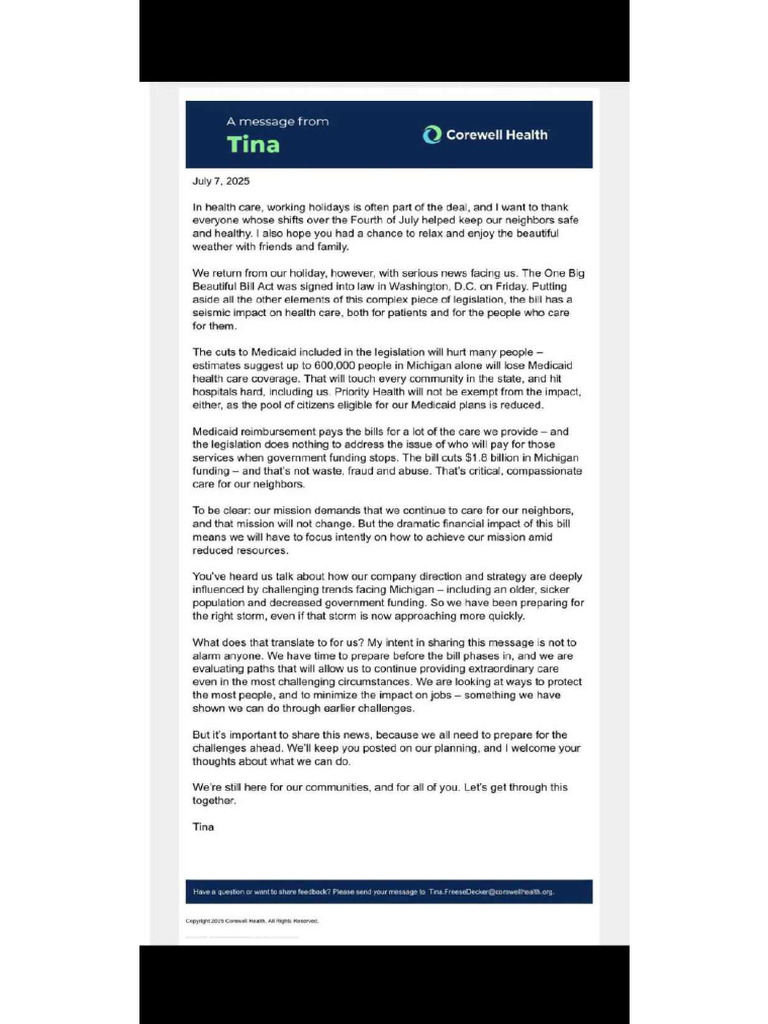 Corewell CEO Letter To Employee's | PDF