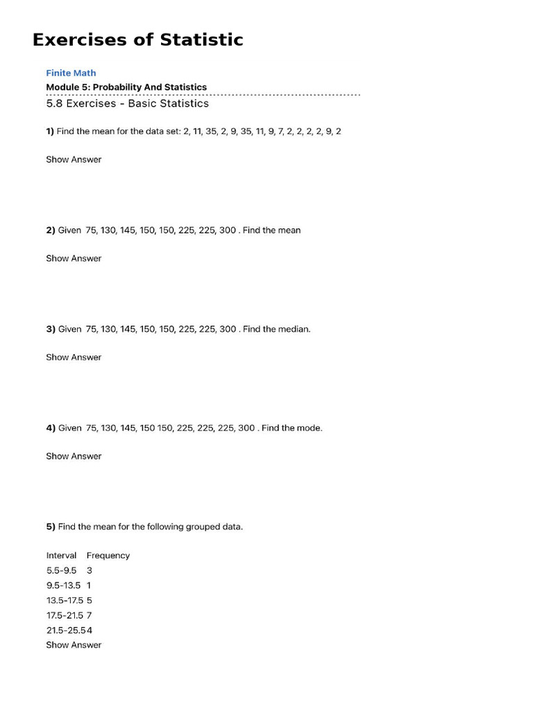 Exercises of Statistic | PDF