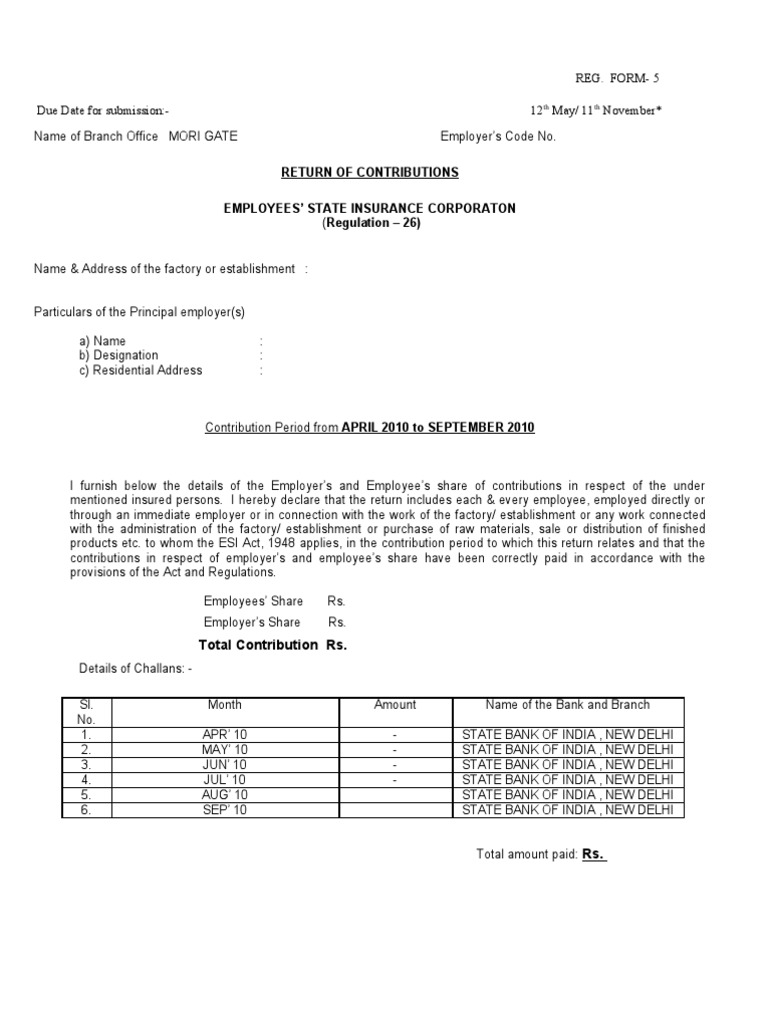 Esi Form 5 Word | PDF | Employment | Government