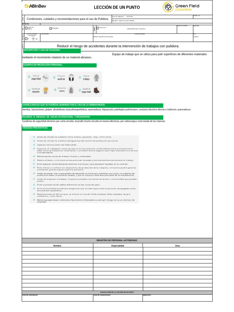 Lup Modelo Pulidora | PDF | La seguridad | Seguridad y salud ocupacional