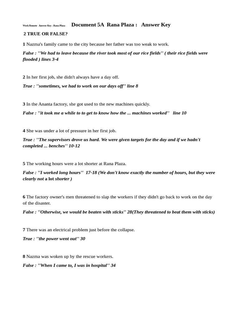 Work Remote Document 5A Rana Plaza Answer Key | PDF