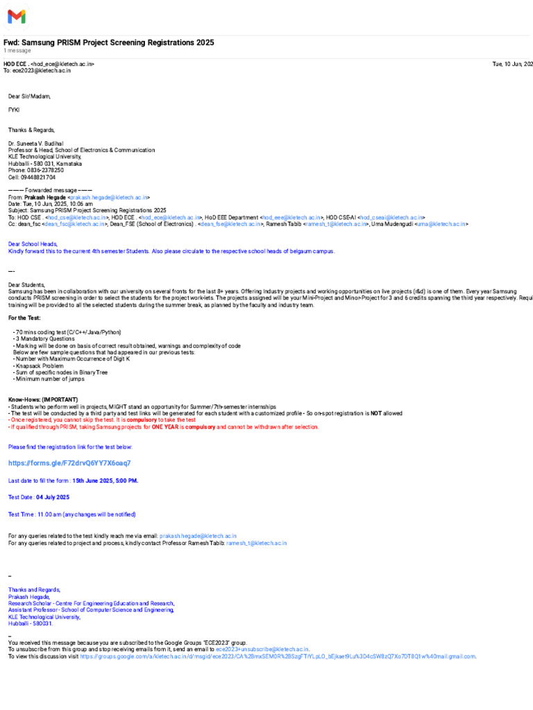 Gmail - FWD - Samsung PRISM Project Screening Registrations 2025 | PDF