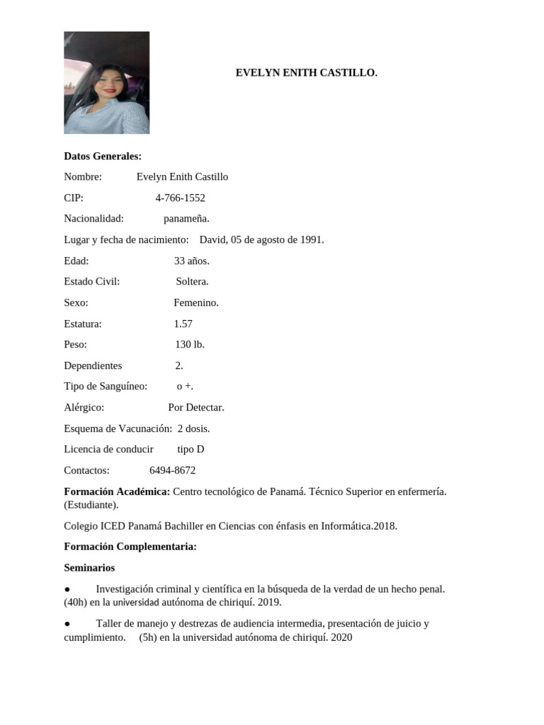 Evelyn Enith Castillo Curriculum | PDF