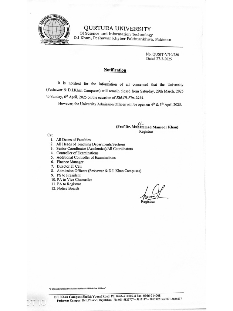 Eid Holidays Notification 2025 | PDF