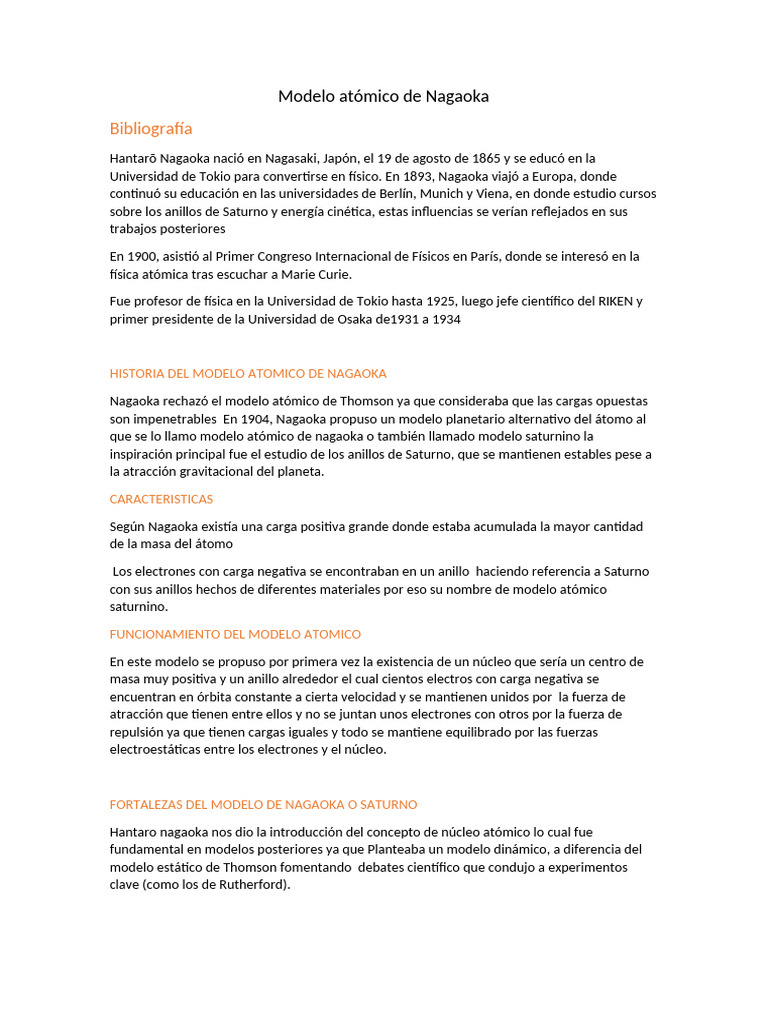 Modelo Atómico de Nagaoka: Características y Limitaciones | PDF ...