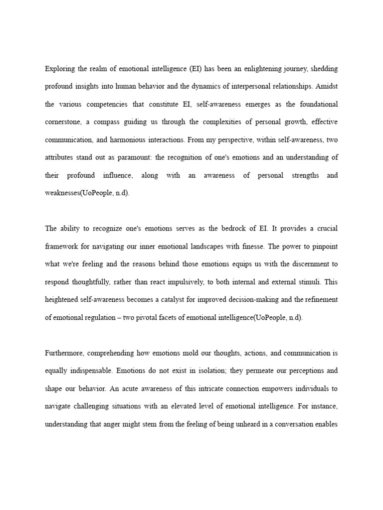 Emotional Intelligence Journal Unit 1 | PDF | Emotions | Emotional ...