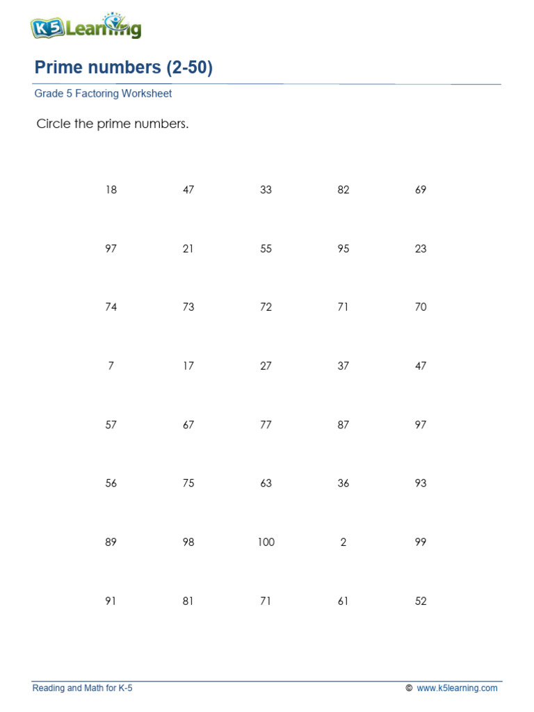 Prime Numbers (2-50) Worksheet | PDF