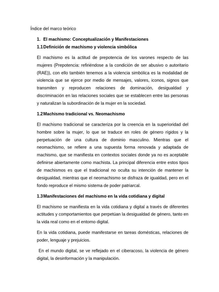 Índice Del Marco Teórico Final | PDF | Masculinidad | Comportamiento
