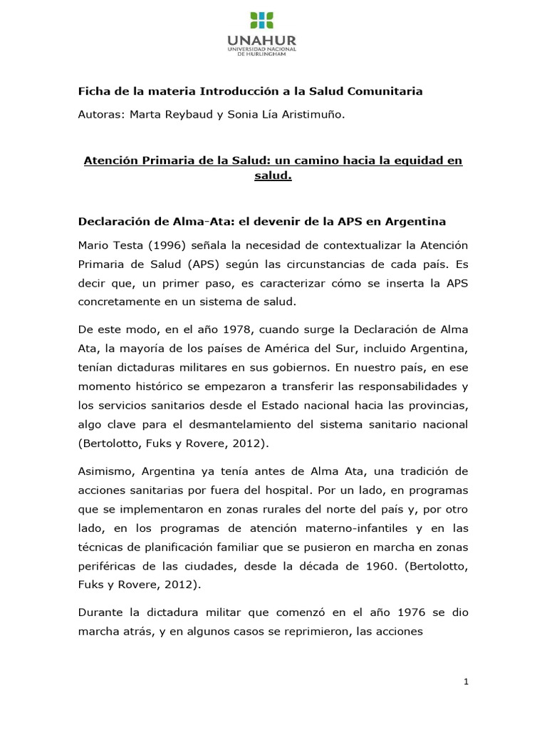 Ficha APS - Un Camino Hacia La Equidad en Salud | PDF | Hospital | Programas sociales