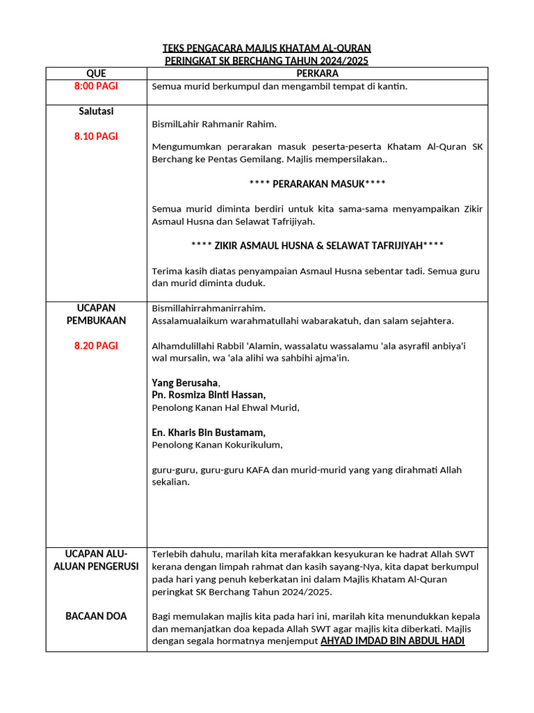 Teks Pengacara Majlis Khatam Al Quran | PDF