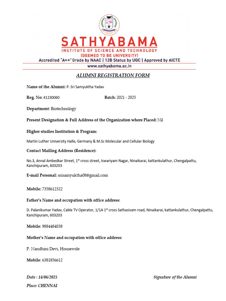 Alumni Form | PDF