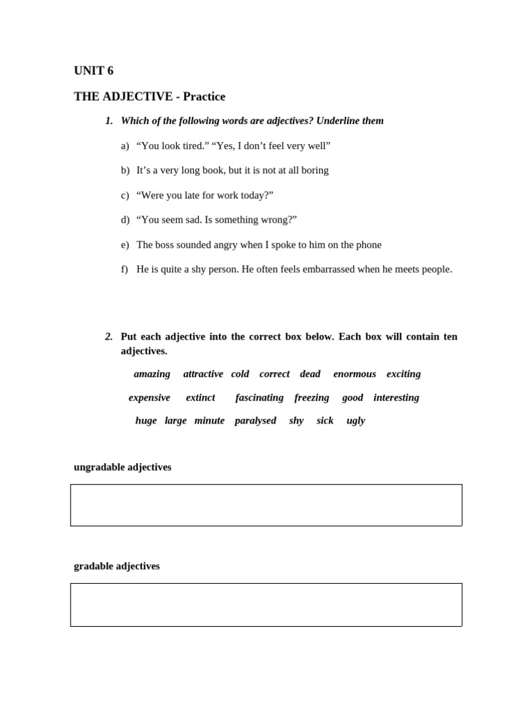 Adjective Practice Exercises and Tips | PDF
