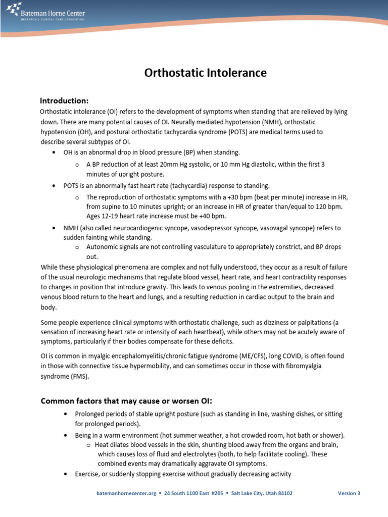 Understanding Orthostatic Intolerance | PDF | Blood Pressure | Physiology