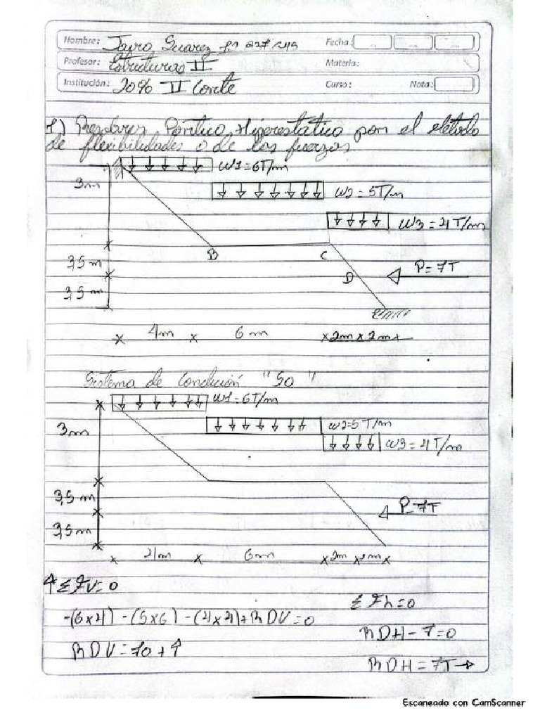 Examen Estructuras II 20% 2do Corte, Jairo Suárez 12837645 | PDF