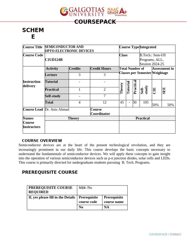 COURSEPACK - Semiconductor and Opto Electronic Devices SEM II (Winter ...