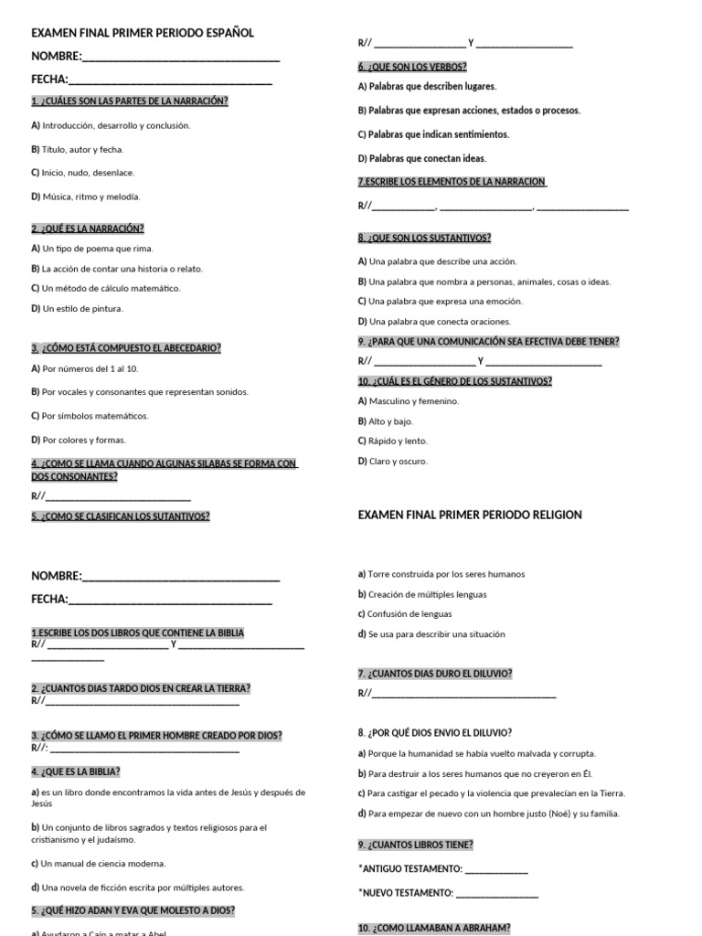 Exámenes Finales Primer Período Escolar | PDF | Plantas | Noé