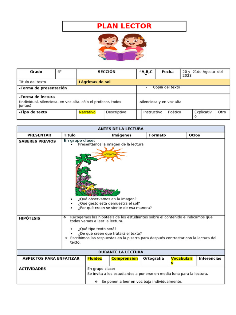 Plan Lector 20 y 21 de Agosto | PDF