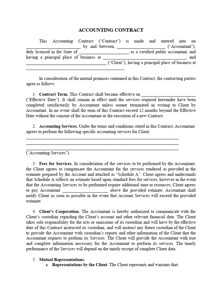 PDF Template Accounting Contract Template | PDF | Indemnity | Common Law
