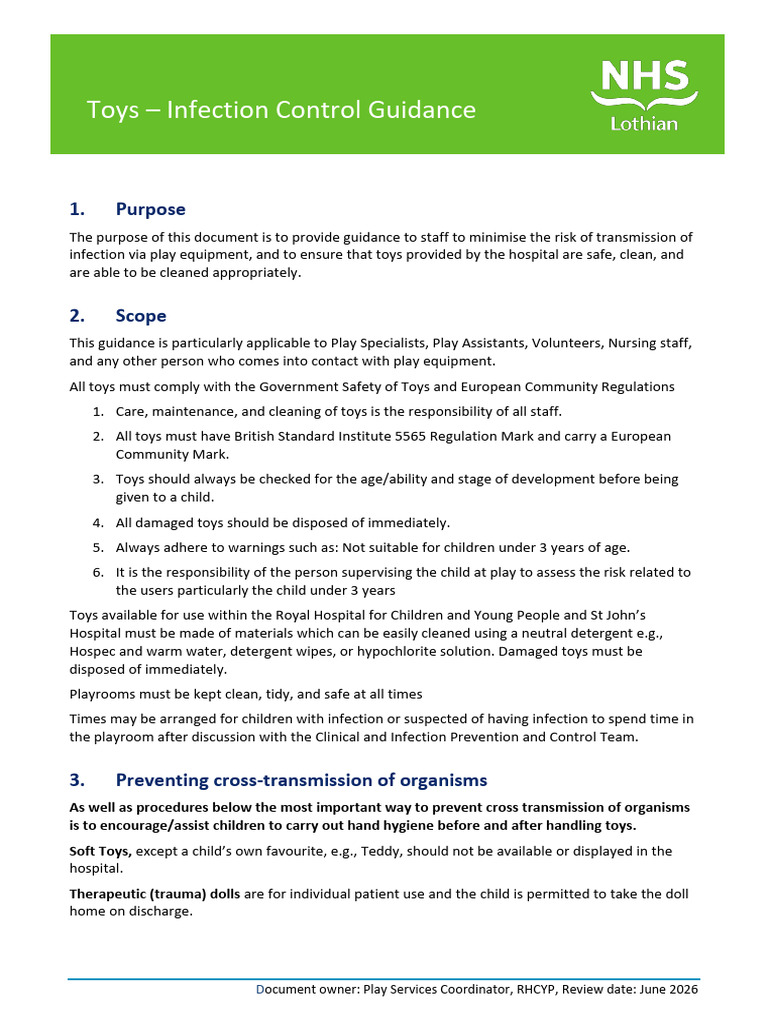 Infection Control for Play Equipment | PDF | Toys | Hospital