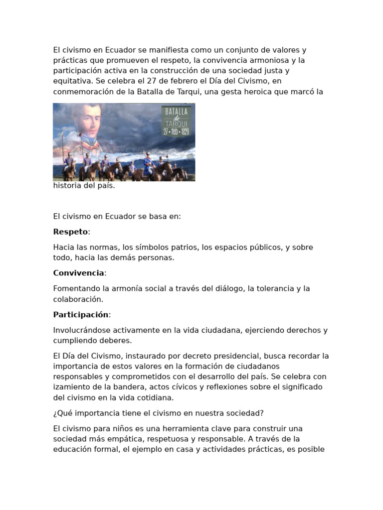 Civismo en Ecuador: Valores y Educación | PDF