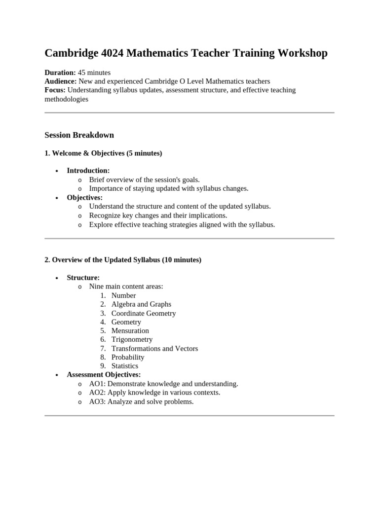 Cambridge 4024 Mathematics Teacher Training Workshop | PDF ...