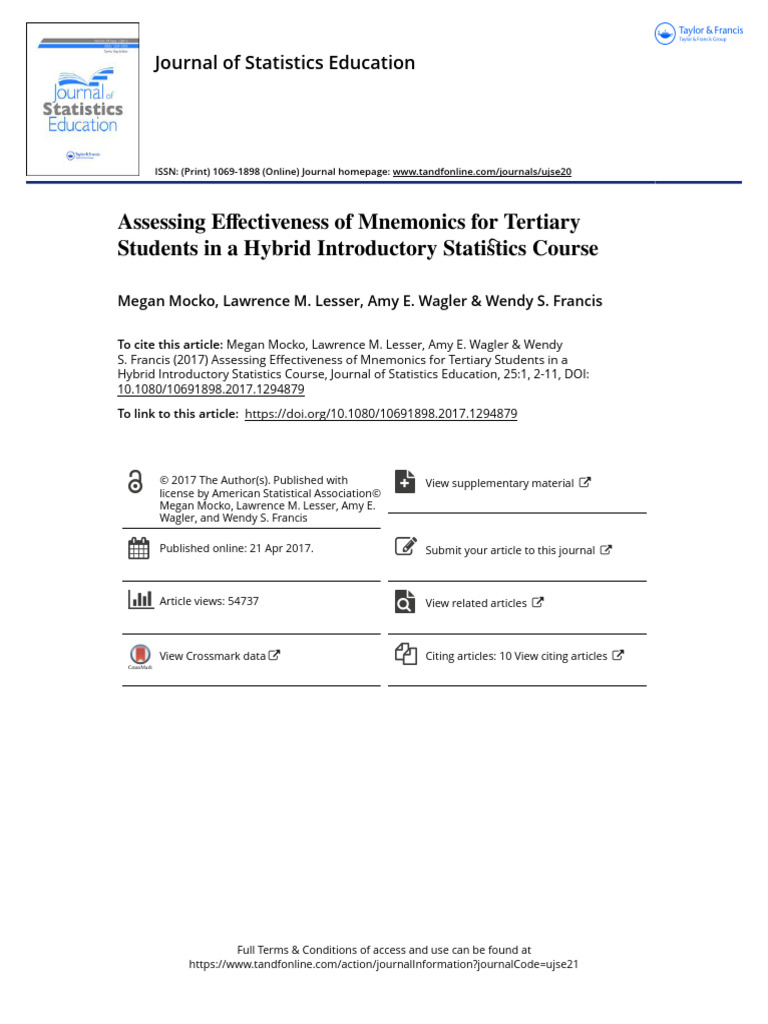 Assessing Effectiveness of Mnemonics For Tertiary Students in A Hybrid ...