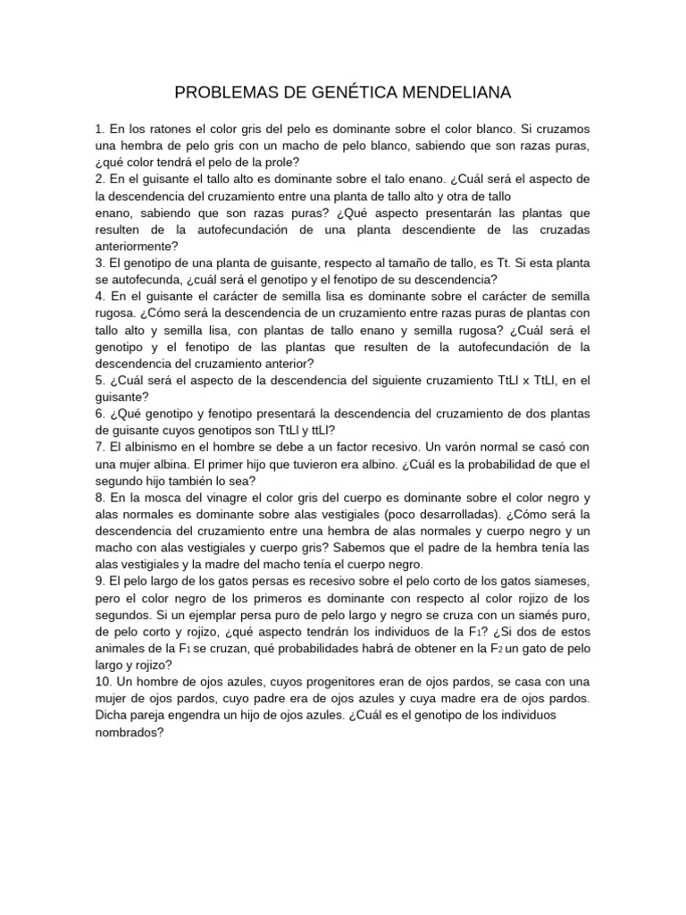 Problemas de Genética Mendeliana Resueltos | PDF | Genética