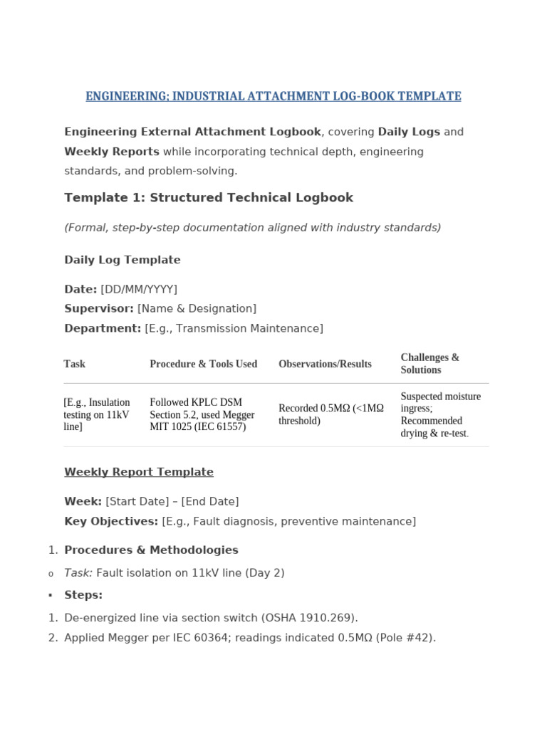 Electrical Engineering Attachment Logbook Template 2 | PDF | Relay | Equipment