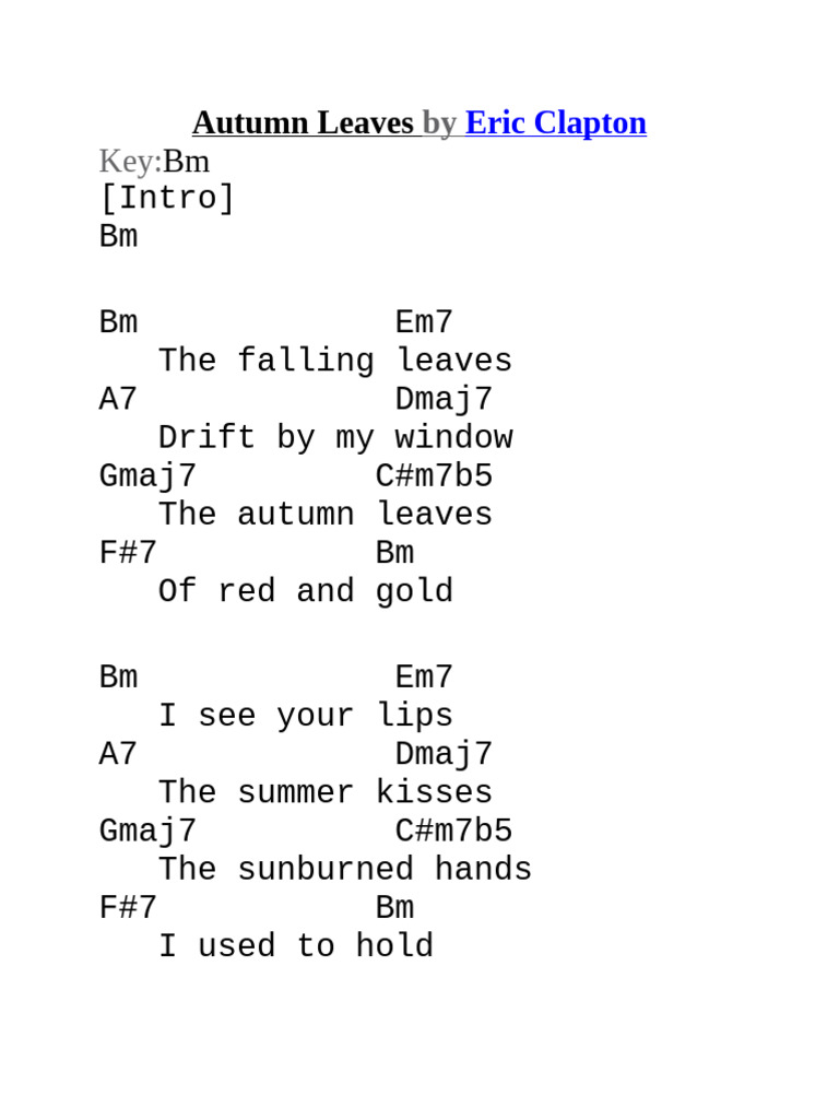Eric Clapton's Autumn Leaves Lyrics | PDF
