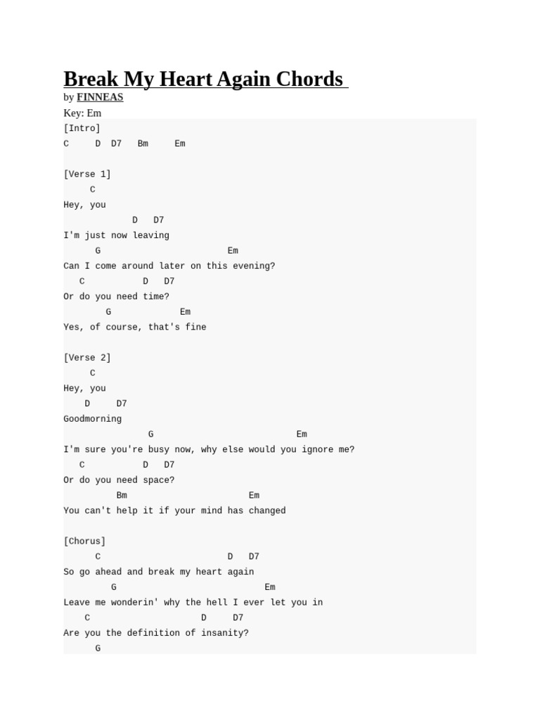 Break My Heart Again Chords | PDF | Song Structure | Songs
