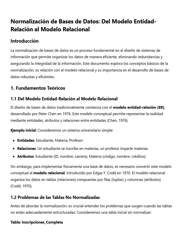 Normalización de Bases de Datos - Documento Académico | PDF | Bases de datos | Modelo relacional