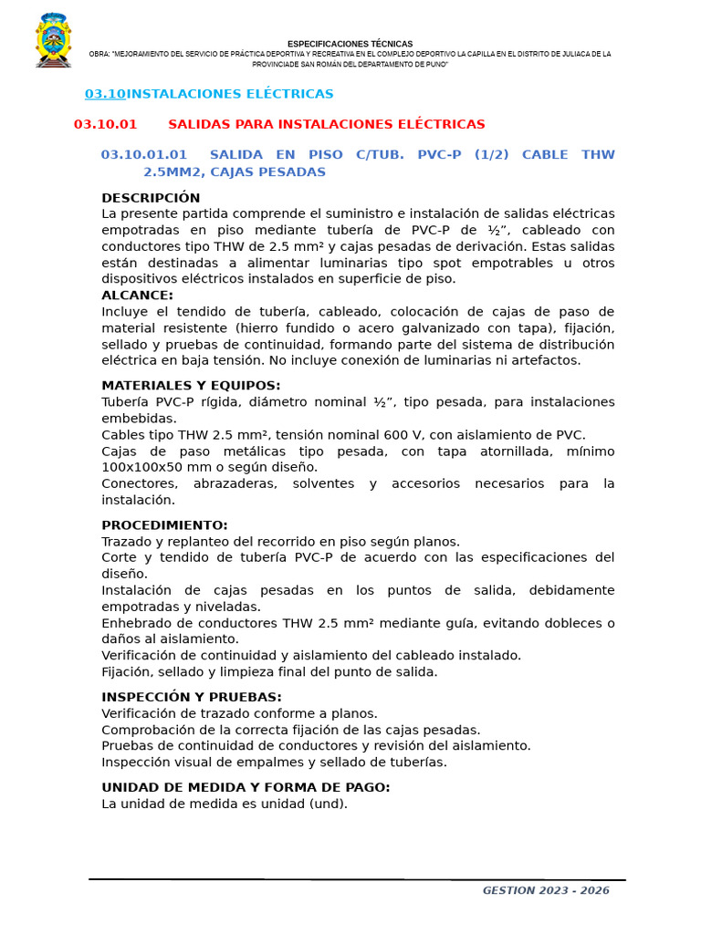 Especificaciones Tecnicas Electricas - Zona Social Patio de Comidas | PDF | Enchufes y tomas de ...