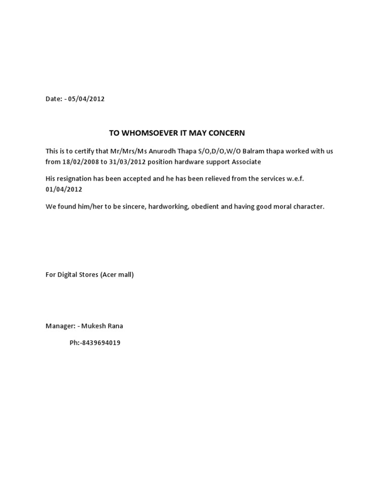 Releving Letter | PDF