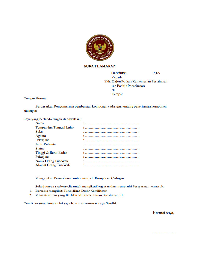 01.surat Lamaran 2025 BDG | PDF