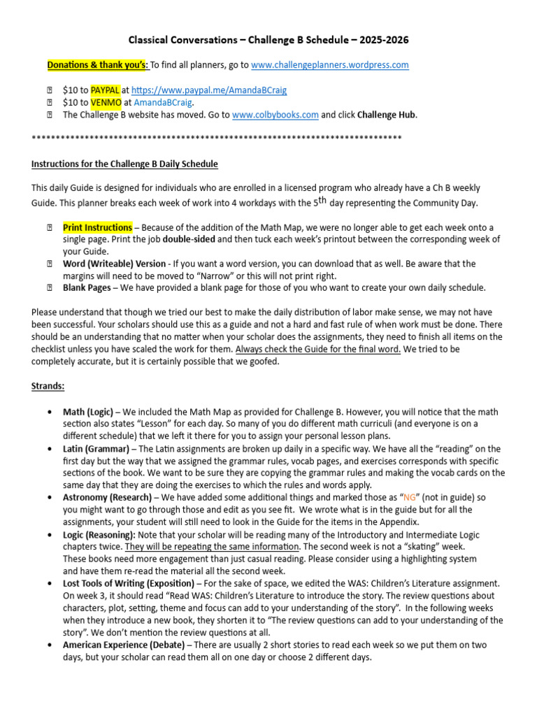 Classical Conversations - Challenge B Schedule - 2025-2026 ...