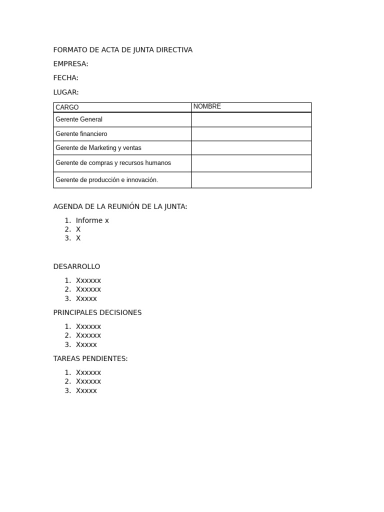Formato Acta de Junta Simulacion | PDF